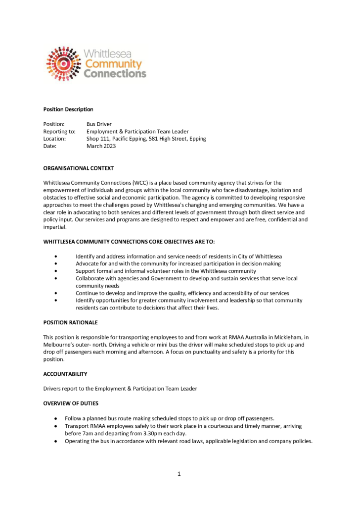 Jobs Victoria PWP RMAA Project - Whittlesea Community Connections