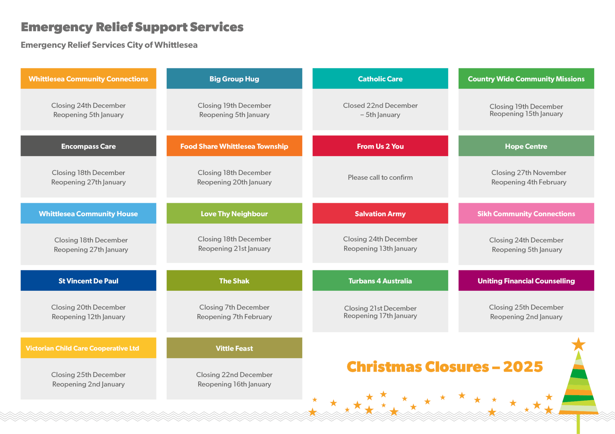 Whittlesea Emergency Relief Support Services – Christmas Closures 2025 ...